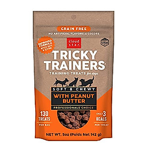 Cloud Star Tricky Trainers Soft & Chewy Dog Training Treats 5 oz Pouch, Peanut Butter Flavor, Grain-Free Low Calorie Behavior Aid with 130 treats