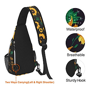 MOSISO Mini Sling Backpack, Small Travel Hiking Daypack Sunflower Rope Crossbody Shoulder Bag, Black