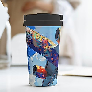WANGXUEE Airplane Art Print 500ml Stainless Steel Travel Tumbler Double Wall Vacuum Insulated Coffee Mug