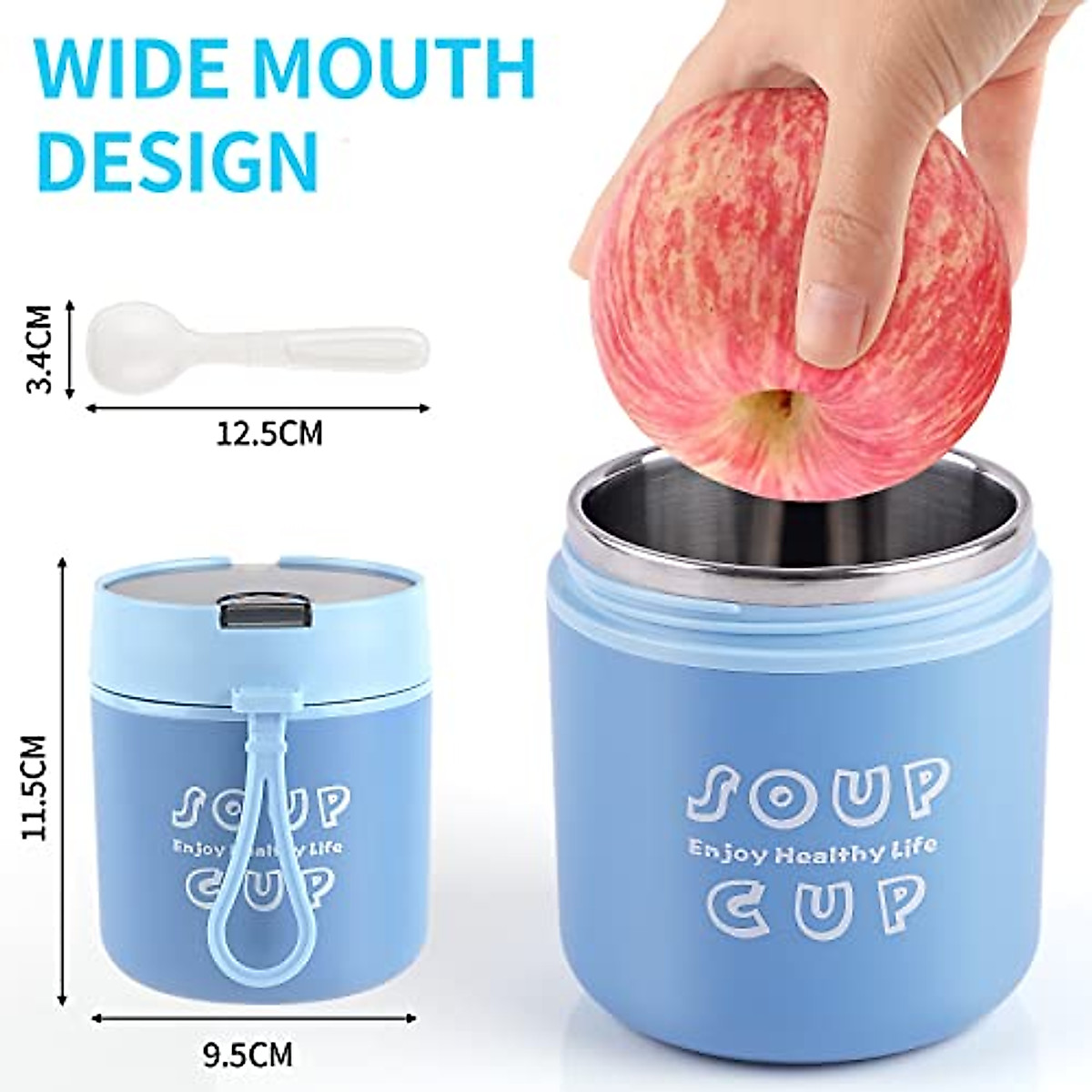 Reastar Insulated Food Container, 18 Ounce Stainless Steel Kids Adult Thermo for Hot Food, Vacuum Insulated Food Jar with Folding Spoon, Leak Proof, only for children 3 years above, Blue