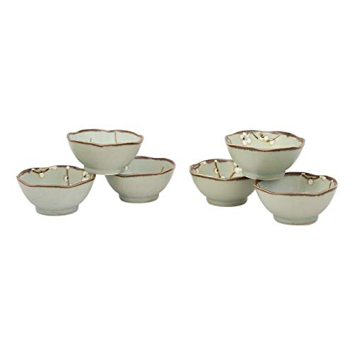 Ebros Gift Made In Japan 3.75" Diameter Light Blue Plum Set of 6 Irregular Flared Bowls With Sakura Cherry Blossoms Design 7 oz Ice Cream Miso Soup Salad Rice Bowl Kitchen Dining Restaurant Supply