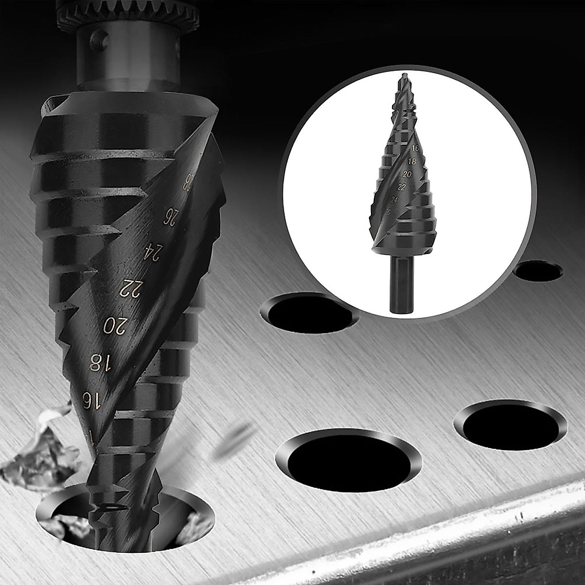 Step Drill Bit, Black Cone Drill Bits for Metal Wood 6-30mm Cone Step Drill Bit Step Hole Cutter Nitriding High Speed Steel for Aluminum Plastic