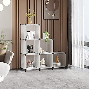 AWTATOS Cube Storage Organizer, Storage Cubes Shelves Bookshelf, 6 Cube Closet Organizers and Storage, DIY Stackable Plastic Clothes Organizer Shelving for Bedroom, Home Office, Translucent