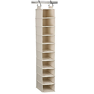 Household Essentials 3328-1 Cotton Canvas Hanging Closet Shoe Organizer | 10-Shelf | Natural