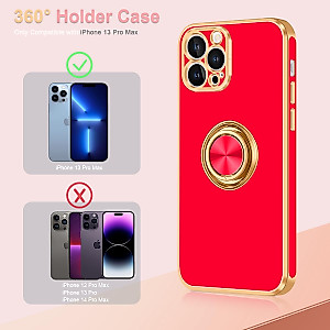 Fingic for iPhone 13 Pro Max Case,for iPhone 13 Pro Max Phone Case with 360° Ring Holder Slim Lightweight Kickstand Magnetic Car Mount for Women Girls Boys Protective Case for iPhone 13 Pro Max,Red