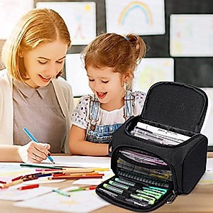 Large Pencil Case, Big Pencil Pouch with Easy Grip Handle for Girls Boys, Multifunction Pen Case Stationery Office Travel Makeup Organizer for Adults Women Men College Back to School Gifts for Students, Black