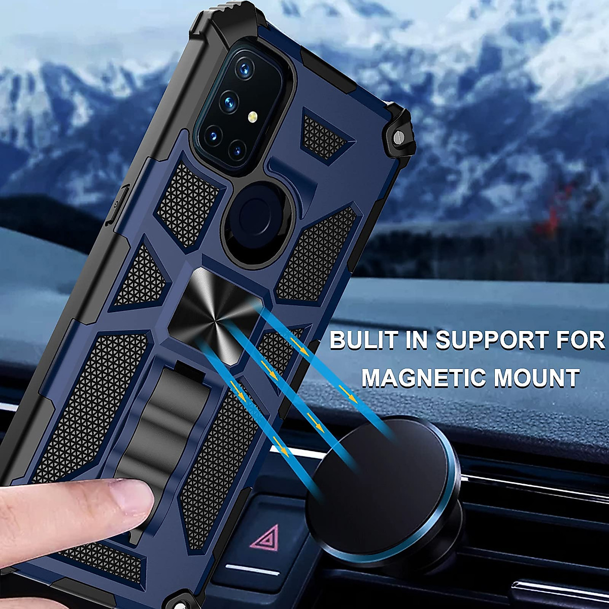 Ailiber Compatible with OnePlus Nord N10 5G Case with Screen Protector, for Magnetic Car Mount, Kickstand Holder, Shockproof Bumper Military Grade Armor Protective Cover for 1+Nord N10 5G-Blue