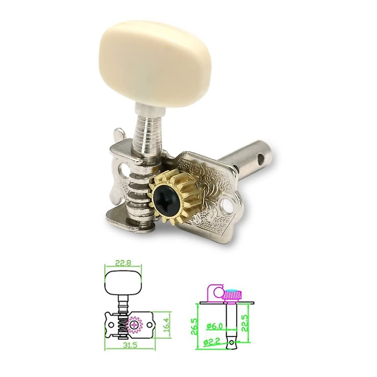 Metallor Guitar Machine Heads Tuning Pegs Tuners for Classical Acoustic Folk Guitar Individual Double Hole Chrome 3L 3R.