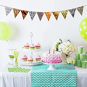 Thenshop 5 Pieces Jungle Theme Party Supplies Animal Safari Print Pennant Banners Jungle Animal Prints Animal Triangle Flag Banner for Animal Theme Party Zoo Jungle Safari Themed Party (Classic Style)