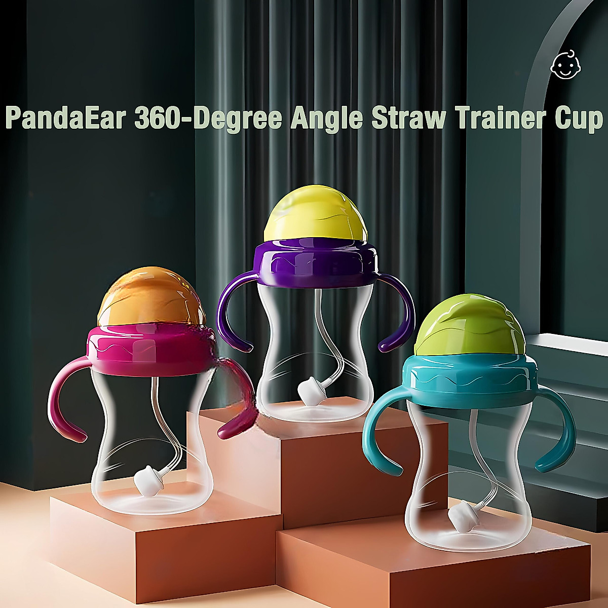 PandaEar Baby Straw Sippy Cup, Toddler Trainer Straw Cup with Handles for Babies & Toddler 6 Month+, 9 oz, No Spill Design
