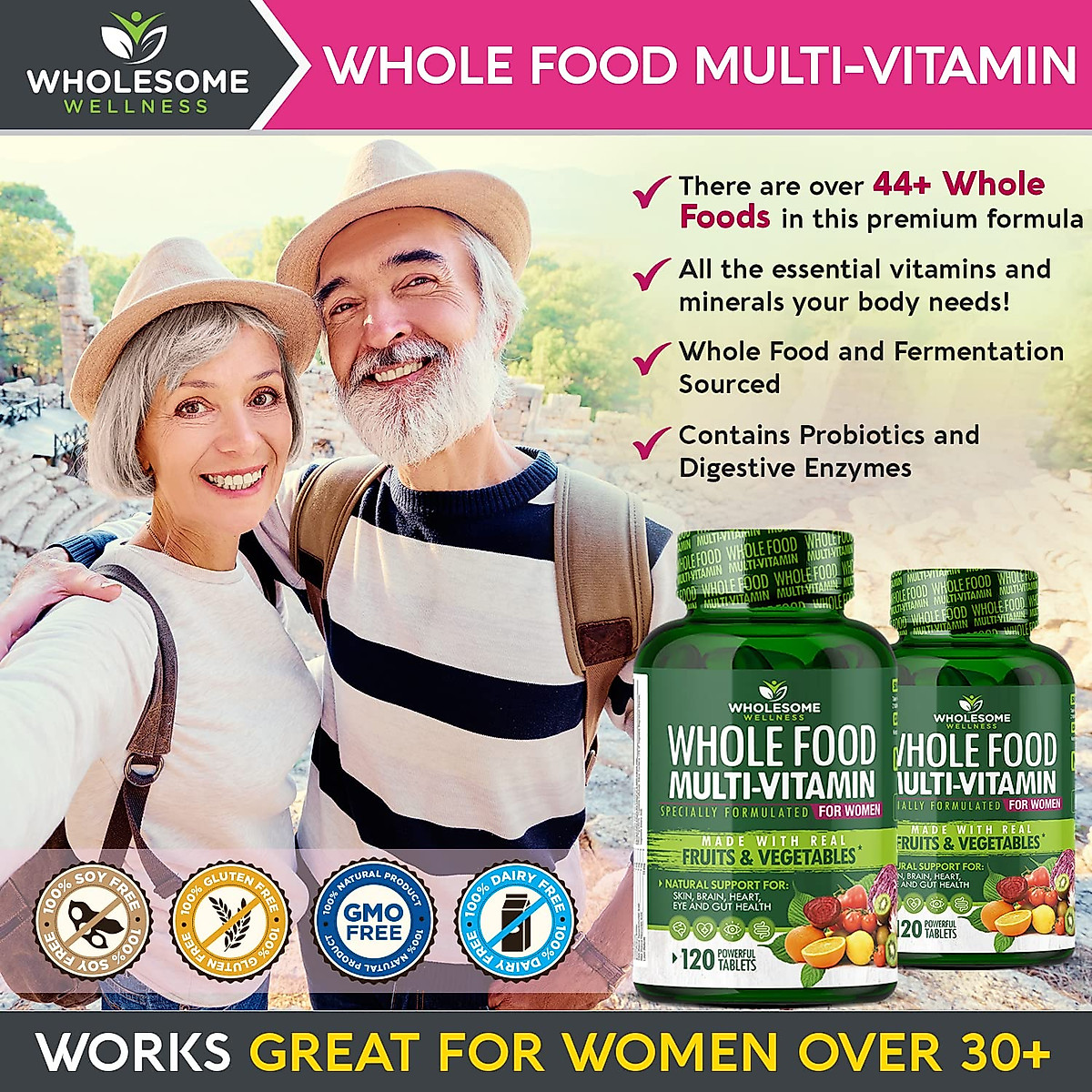 Whole Food Multivitamin for Women - Natural Multi Vitamins, Minerals, Organic Extracts - 120 Tablets
