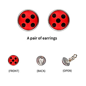 WeKen Lagybug Mask + Ladybug Clip on Earrings Black Spot Red Mask and Ladybug Earrings Set for Ladybug Cosplay
