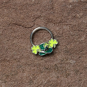 Body Candy 16G Steel Hinged Segment Ring Seamless Cartilage Nipple Ring Glitter Top Hat Shamrock Nose Hoop 3/8"