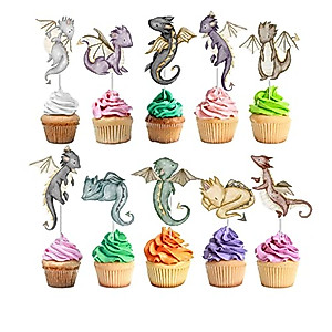 10 pcs Dragon Cupcake Toppers - Magical Dragon Cake Decorations for Fantasy Parties
