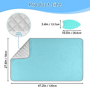 Kigai Plain Sky Blue Solid Color Ironing Mat - with 3mm Padding & Silicone Iron Rest, Quilting & Travel Portable Ironing Pad, Quilted Washer Dryer Heat Resistant Pad 47 X 27.6 Inch