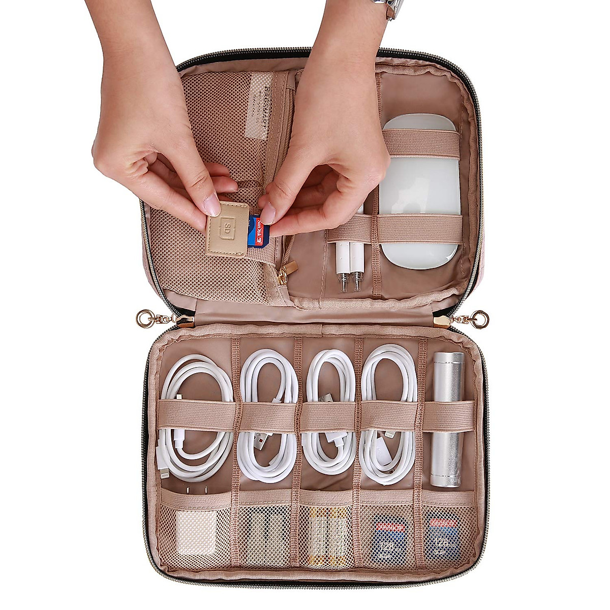 BAGSMART Large Electronics Organizer Travel Case, Travel Essentials, Cord Organizer Travel Cable Organizer Bag, Travel Accessories for Women, Pink