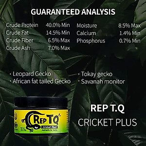 REPTQ Cricket+ Nutrients for Geckos - Protein, Lactic Acid, Vitamin D3 - Dried Insects for Crested/Leopard Gecko - High Calcium Cricket Diet Food - All Natural Gecko Food Munchies