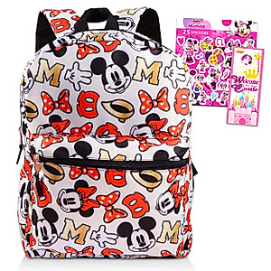 Minnie Mouse Backpack for Girls Kids Adults ~ 16" Disney Minnie Mouse School Backpack Bag Bundle with Stickers (Minnie Mouse School Supplies)