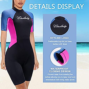 CtriLady Wetsuit Shorty Wetsuit for Women 1.5mm Neoprene Short Sleeve Diving Suits with Back Zipper UV Protection Full Body Swimwear for Swimming Diving Surfing Kayaking Snorkeling (Black, XX-Large)