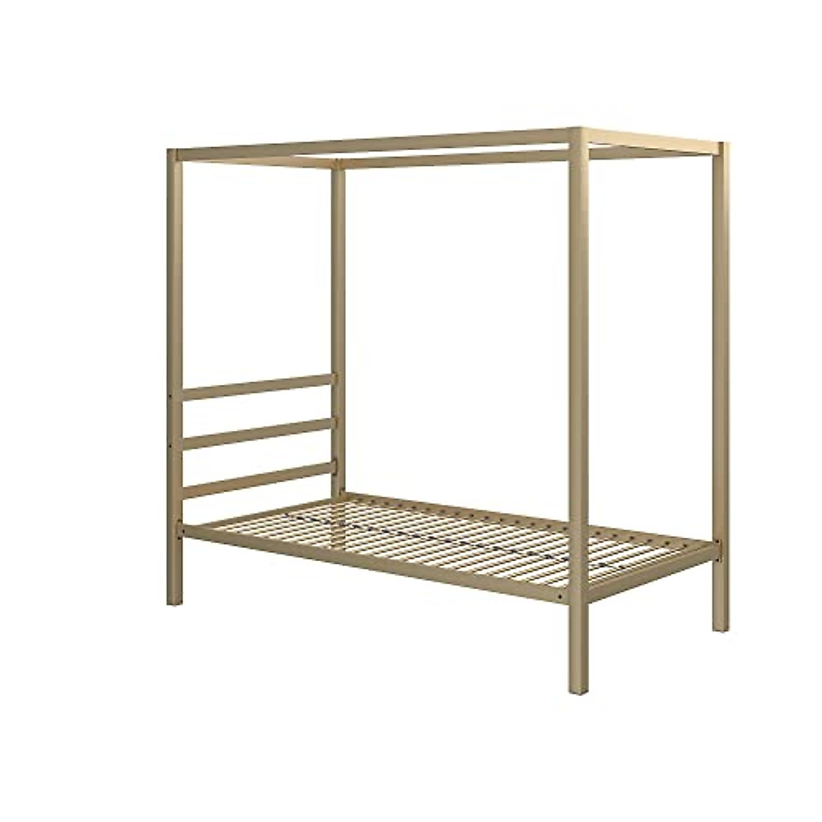 DHP Modern Metal Canopy Platform Bed with Minimalist Headboard and Four Poster Design, Underbed Storage Space, No Box Spring Needed, Twin, Gold