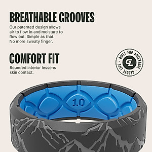 Groove Life 3D Etched Edge Range Deep Stone Silicone Ring Breathable Rubber Wedding Rings for Men, Lifetime Coverage, Unique Design, Comfort Fit Ring - Size 15