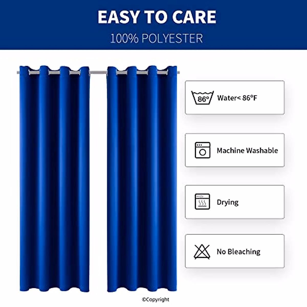 DIVA EN CAMINO DEC Outdoor Patio Curtain Waterproof Darkening Thermal Insulated Indoor Curtains for Bedroom, Porch, Living Room, Pergola, Cabana, W52 x L95, Royal Blue, Set of 2 Panels