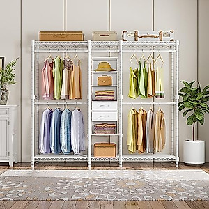 VIPEK V6E Heavy Duty Clothes Rack Large Garment Rack for Hanging Clothes, Portable Clothing Rack Metal Freestanding Closet Wardrobe System with Hanging Closet Organizer, Max Load 780 LBS, White