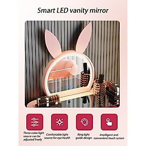 SFJATTA Pink Vanity Dressing Table Set, Wooden Makeup Desk with Cushioned Stool, Girls Women Vanity Desk for Bedroom Dressing Room, for Modern Bedroom Small Space (Pink Table) (Size : 80cm/31.5in)