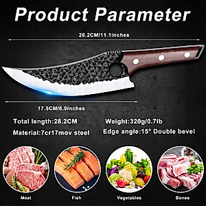 WUELY Boning Knife for Meat Cutting,Viking knife,Handmade Japanese Chef Knife,Forged Meat Cleaver knife,Camping Knife with Sheath,Multipurpose for Kitchen,Hunting