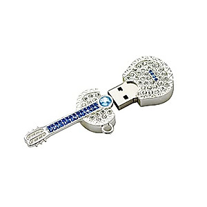 Civetman 64GB Crystal Guitar Style USB2.0 Flash Drives Cute Memory Stick Thumb with Necklace - Blue