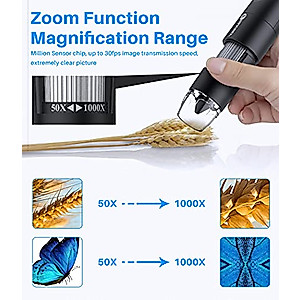 Wireless Digital Microscope Handheld USB HD Inspection Camera 50x-1000x Magnification with Flexible Stand Compatible with iPhone, iPad, Samsung Galaxy, Android, Mac, Windows Computer (Black)