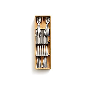 Joseph Joseph 85168 DrawerStore Compact Utensil Organizer For Kitchen Drawer Silverware, Flatware Tray, Small, Bamboo