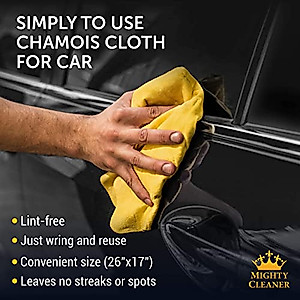 Premium Chamois Cloth for Car Drying - 26”x17” - Super Absorbent Reusable Shammy Towel for Car + Storage Tube - Scratch-Free Car Shammy Towel