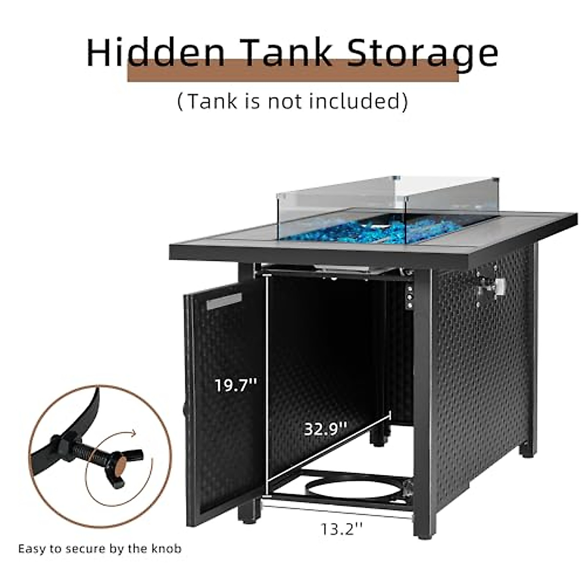 Shintenchi 45 Inch Propane Fire Pit Table with Glass Window Protector, Outdoor 50,000 BTU Steel Gas Fire Pit with Lid, Glass Crystal Stone, Waterproof Cover and Rattan Pattern for Patio, Yard, Party