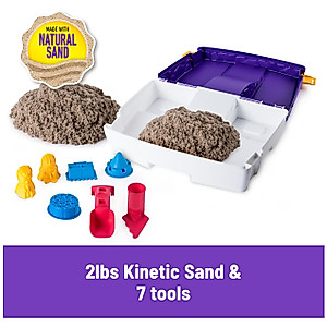 Kinetic Sand, Folding Sand Box with 2lbs of All-Natural Kinetic Sand, 7 Molds and Tools, Play Sand Sensory Toys for Kids Ages 3 and up