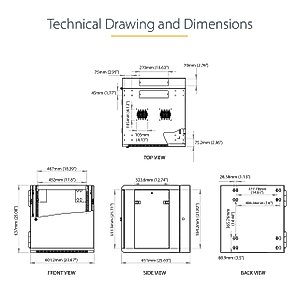 StarTech.com 4-Post 12U Wall Mount Network Cabinet with 1U Shelf, 19in Wall-Mounted Server Rack, Up to 20in Mounting Depth