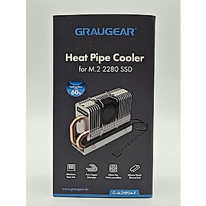 GRAUGEAR M.2 2280 SSD Heatsink, Direct-Touch Heat of Dual Copper Heat Pipes, 25 mm Cooling Fan Built-in PWM Control, Aluminum Plate-Fin Design, Thermal Pads incl. Cooler for M.2 NVMe/SATA[G-M2HP04-F]
