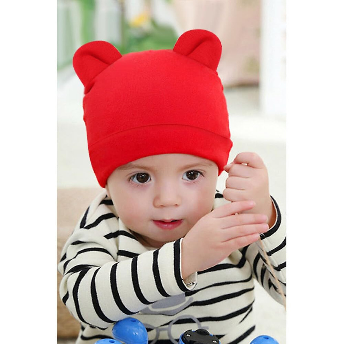 ikasus Newborn Baby Bear Ears Hats and Mittens Sets Preemie Cotton Caps Baby Boy Girl Infant Hospital Beanie 4 Sets Type 6
