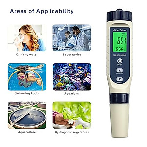JiocoVino Digital pH/TDS Meter for Water Quality, 4 in 1 Waterproof Water Tester with Backlit Measurement 1-9990ppm for Drinking Swimming Pool Hydroponic Aquarium (Ivory White)