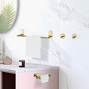 HouseAid 5-Piece Self Adhesive Towel Holder Set for Bathroom, Adhesive Bathroom Hardware Accessories Including Towel Ring, Toilet Paper Holder, 18” Towel Bar and 2 Towel Hooks, Brushed Gold