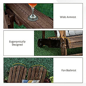 Outsunny 2 Person Adirondack Loveseat, Fire Pit Chair for 2, Wooden Double Adirondack for Patio, Porch, Backyard, Garden with High-Back, Wide Armrests, Brown