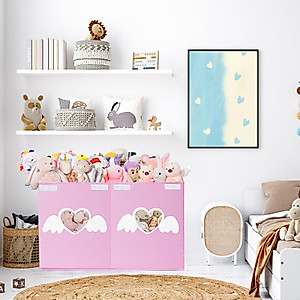 Large Toy Box Chest,Collapsible Sturdy Storage Bins with Lids,Large Kids Toy Storage Organizer Boxes Baskets for Kids,Boys,Girls,Toddler,Nursery Room,Playroom((Light Pink Heart)