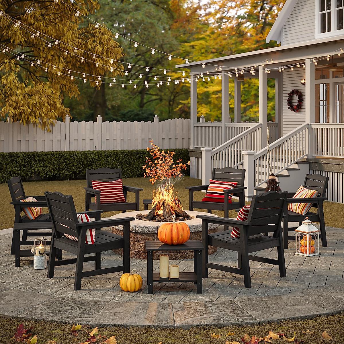 Weatherproof Patio Chair, Poly Lumber Outdoor Patio Chairs with Ergonomic Curved Seat, 400lbs Capacity Outdoor Dining Chairs for Garden, Porch, Lawn & Backyard, Black