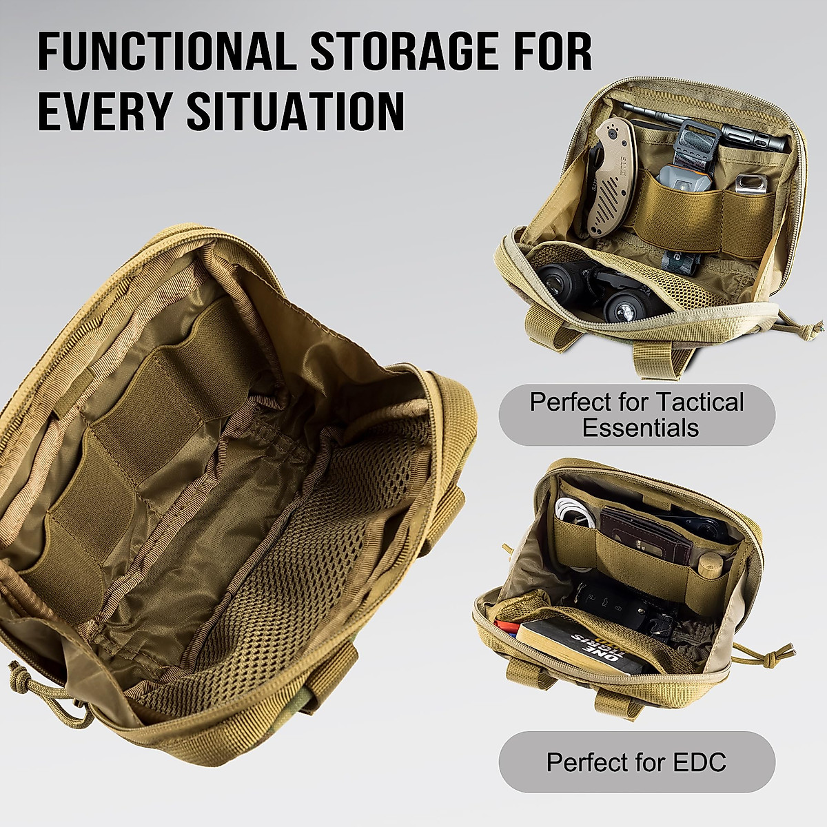 OneTigris Molle Pouch, Tactical Admin Pouch Belt EDC Tool Organizer Zippered Utility Waist Pack 7.5"x5"x2"(Camocolor)
