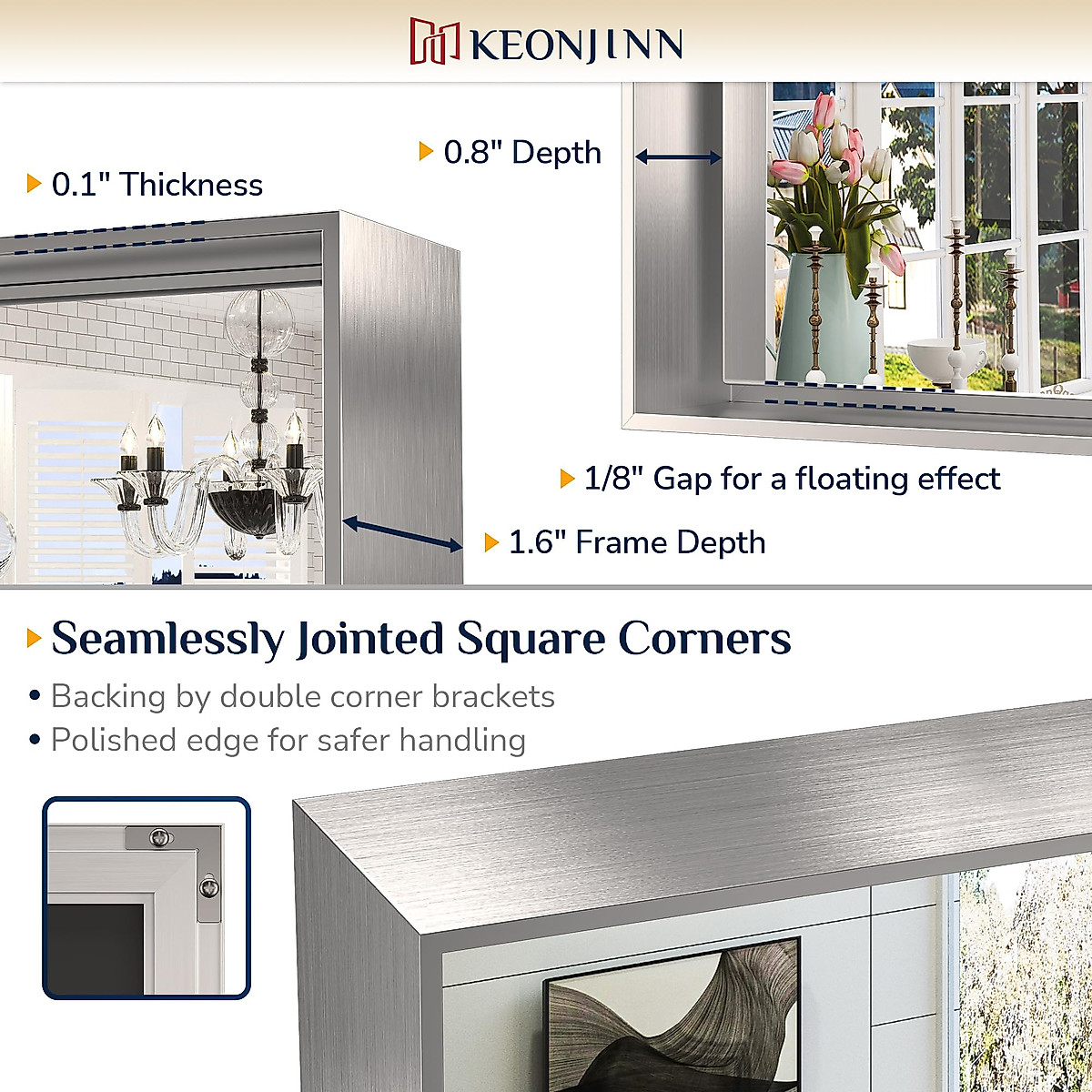 Keonjinn 30 x 36 in Brushed Nickel Bathroom Mirror for Over Sink, Rectangular Silver Metal Framed Rectangular Vanity Wall Mirror Square Corner Modern Farmhouse Rectangle Mirror(Horizontal/Vertical)