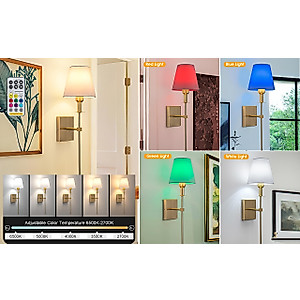 Wall Sconces Battery Operated Set of 2,Gold Rechargeable Wireless Wall Lights Fixture,Indoor Battery Wall Sconce with Remote Dimmable 10 Colors Modes,for Bedroom,Apartment,Farmhouse (Gold)