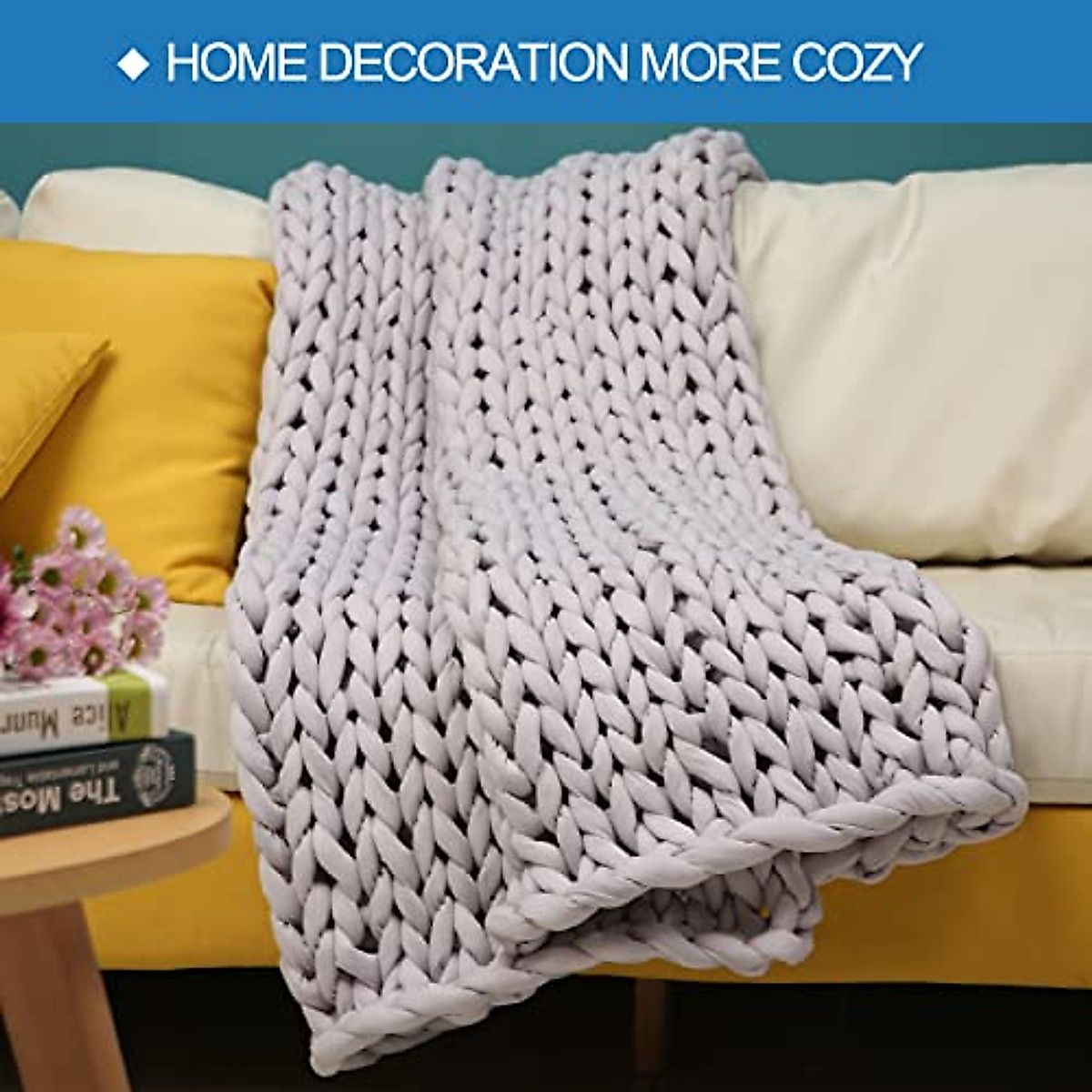 Knitted Weighted Blanket ( Grey, 60" x 80" 15 Lbs)