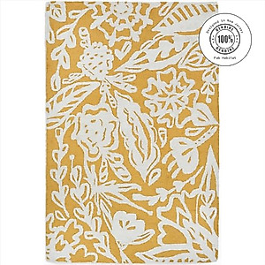 Fab Habitat Hand Hooked Area Rug - Stain Resistant, Plush/Soft Underfoot, Wool-Like Texture - Premium Recycled Polyester Yarn - Abstract Floral - Kitchen, Bathroom - Glamis - Mustard Yellow - 2 x 3 ft