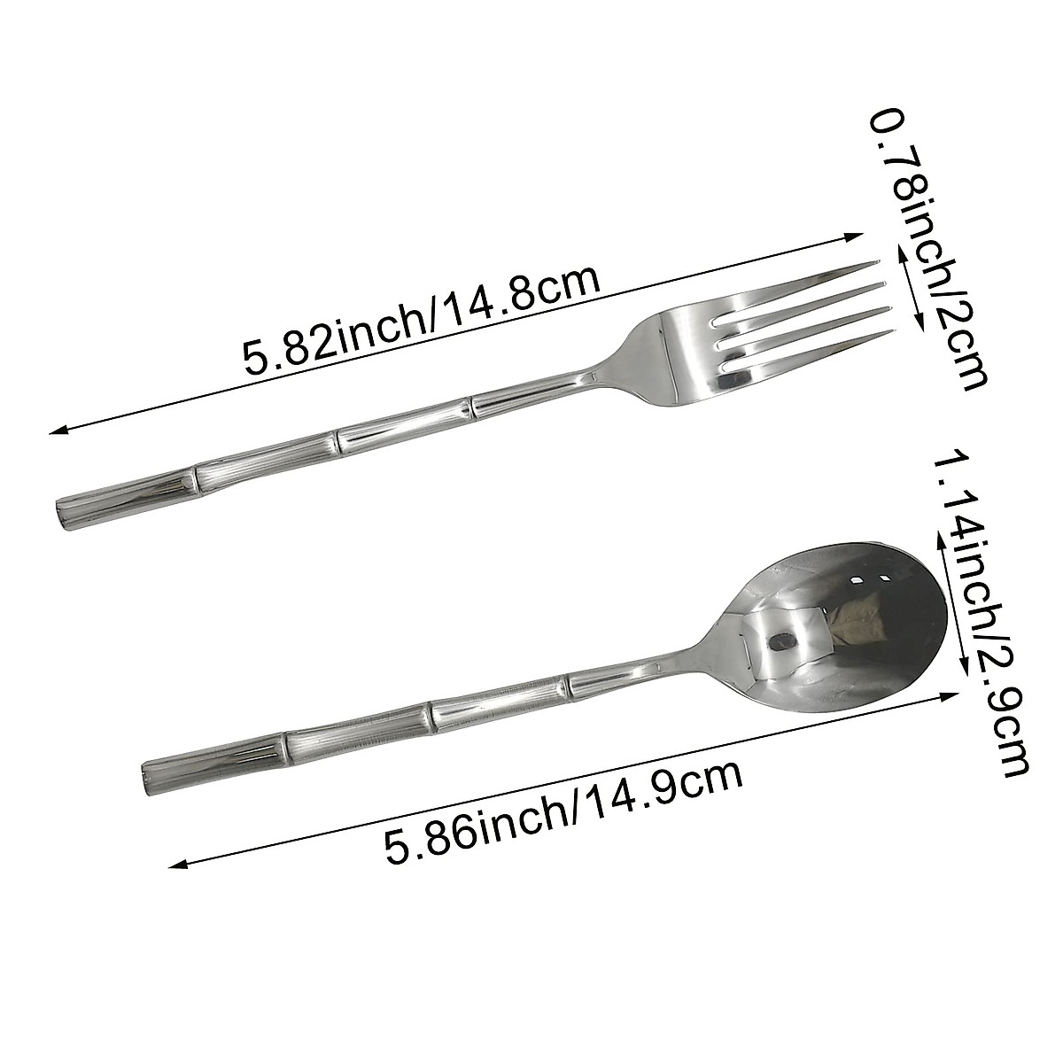 Pinenjoy 5Pcs Bamboo Shaped Flatware Set, 18/10(304) Stainless Steel Silverware Set includes Dinner Knife Dinner Fork Salad Fork Soup Spoon Dessert Spoon for Daily use, Restaurants, Gatherings