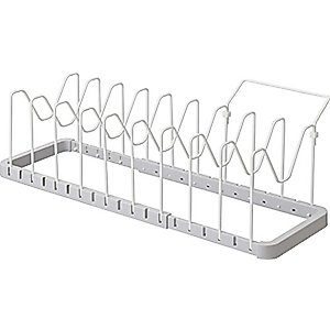 Yamazaki 3965 Under-Sink Extendable Pot Lid & Frying Pan Stand, White, Approx. W 17.7-32.3 x D 7.9 x H 6.9 inches (45-82 x 20 x 17.5 cm), Plate, Kitchen Storage, Handle Rest